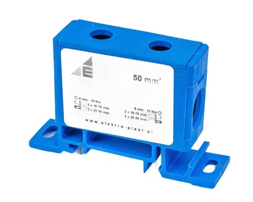 Blok rozdzielczy‑odgałęźny 1‑polowy CU 16‑50mm2 niebieski montaż płaski ...